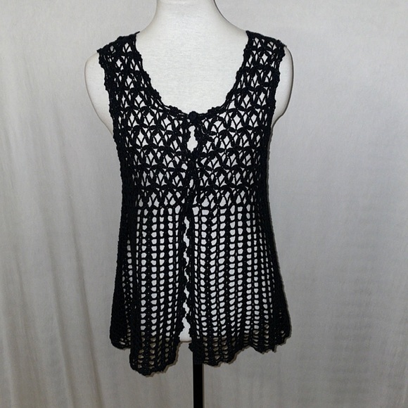 Cable & Gauge | Jackets & Coats | Cable Gauge Black Crochet Vest Petite ...